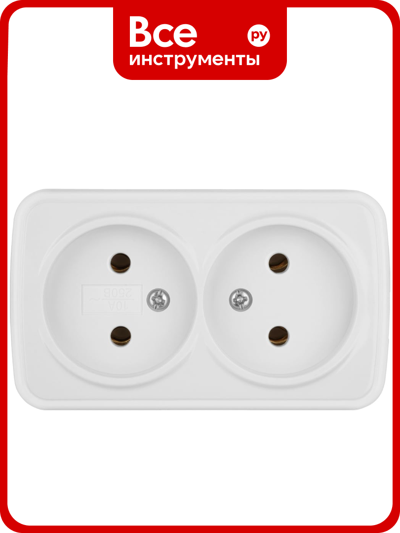 Розетка TDM ELECTRIC двойная 2П открытой установки IP20 10А, белая "Дача" Народная SQ1824-0009