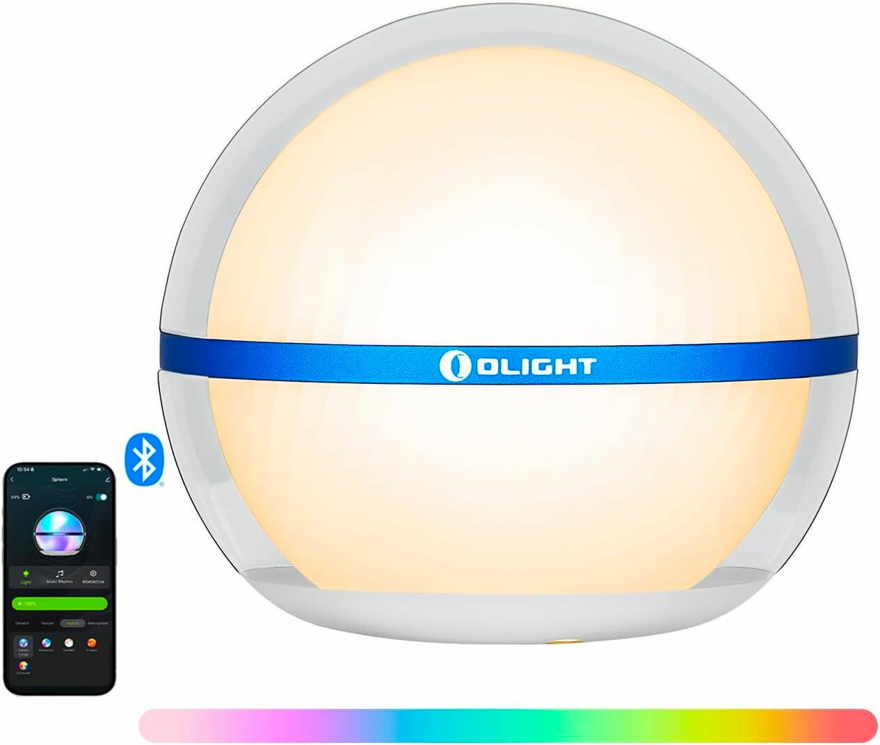 Настольная лампа OLIGHT Sphere Smart Night Light с плавной регулировкой яркости и световым потоком 75 люмен может управляться дистанционно через приложение.