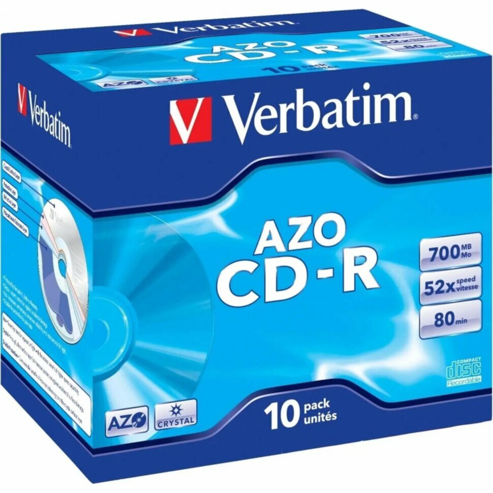 Носители информации CD-R Verbatim 700Mb 52x Jewel case (10шт/уп) (43327), 2062481