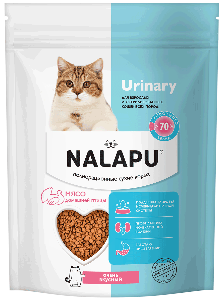 Корм сухой Nalapu Urinary для кастрированных котов и стерилизованных кошек всех пород, домашняя птица, 0,24 кг