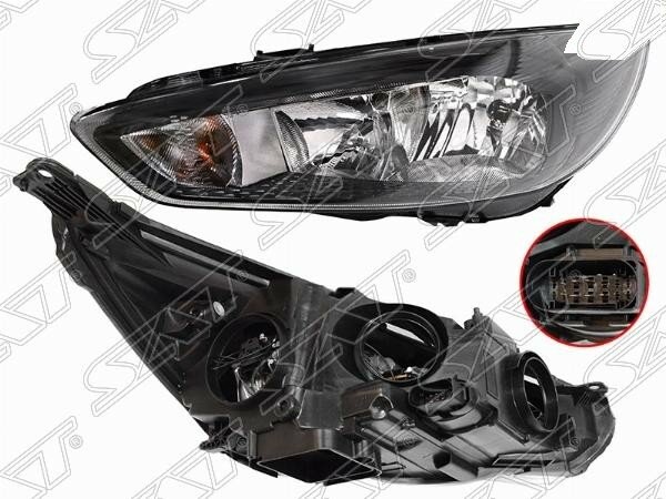 Фара SAT ST-431-11C9LMLEMD2 Ford Focus 14-19 слева/ Галоген/ С электрокорректором/ Чёрная