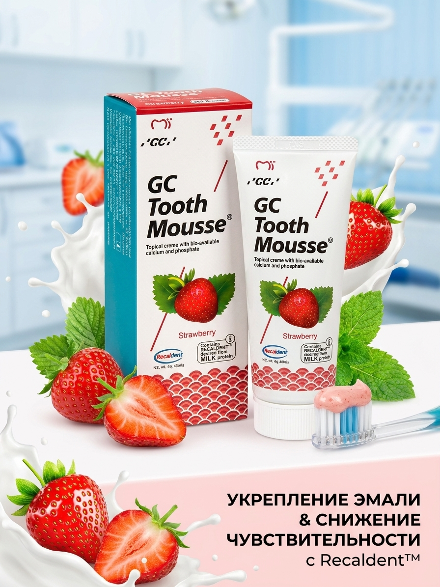 Зубной мусс GC Tooth Mousse без фтора защищает от кариеса бережный уход за полостью рта детей и взрослых