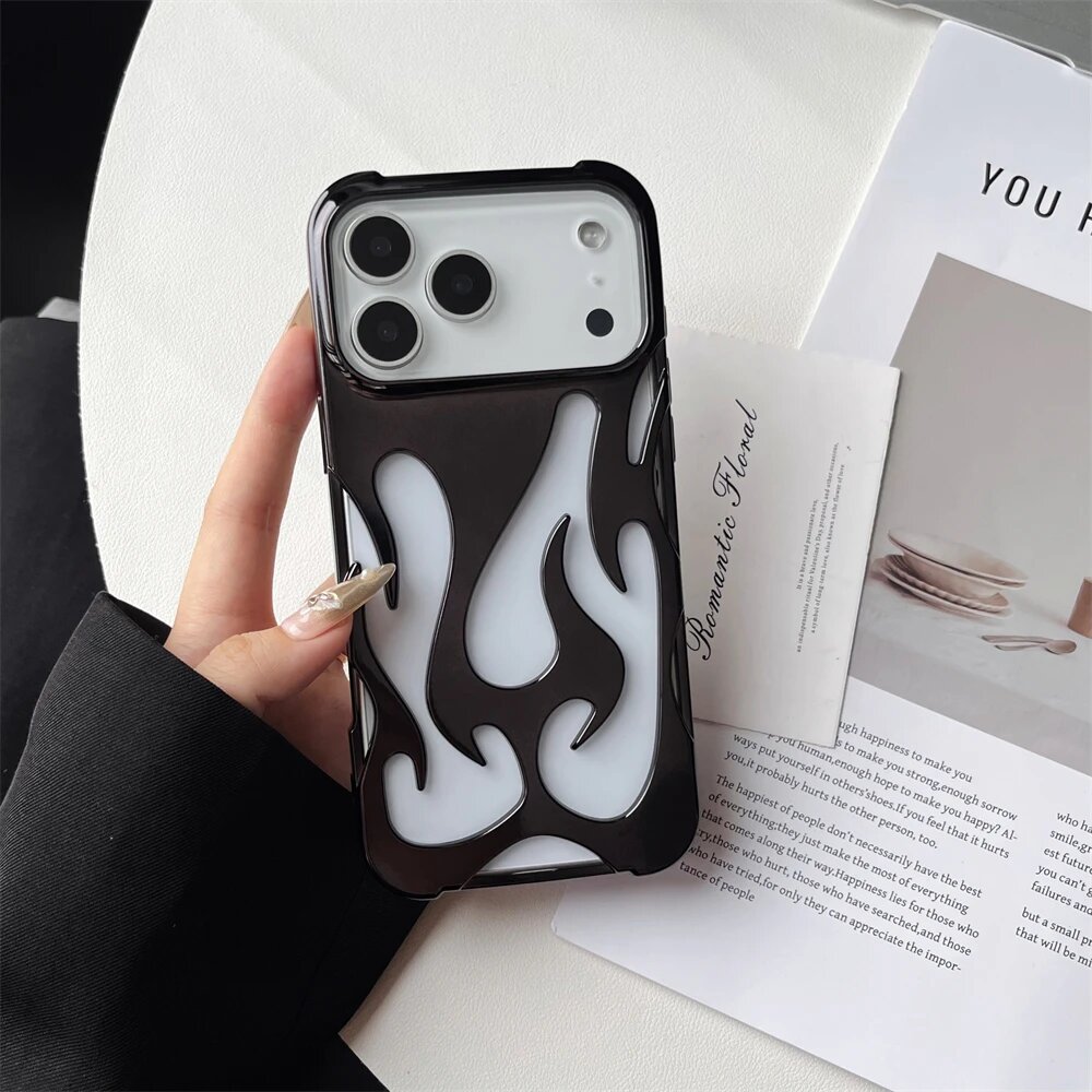 Чехол для iPhone 17 Pro, пламя, черный