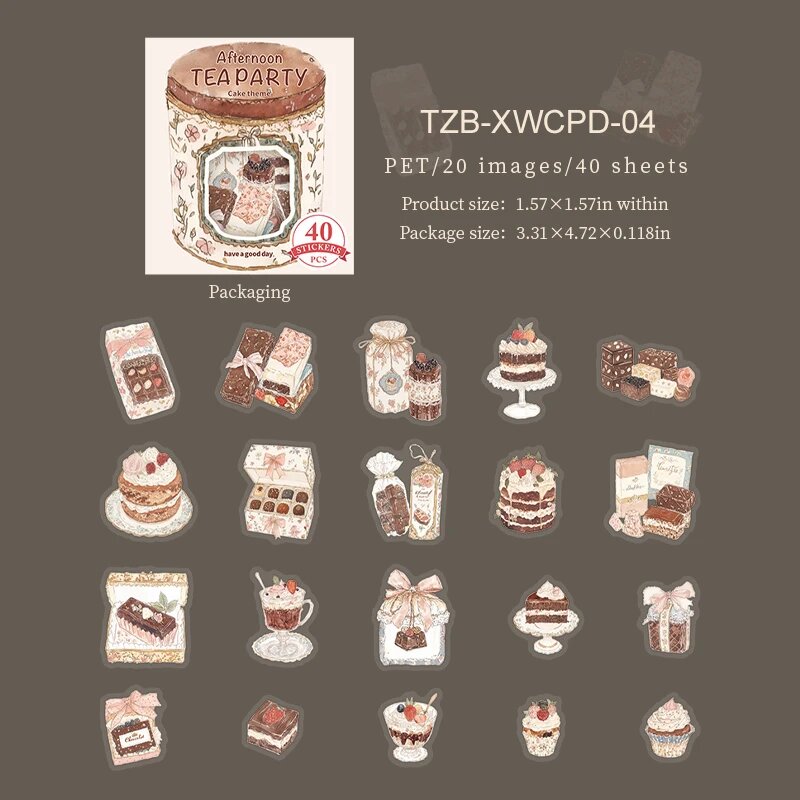 Наклейки Afternoon Tea Party TZB-XWCPD-04, 40 шт.