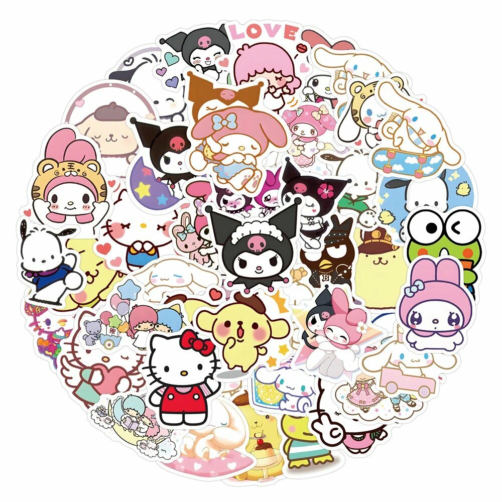 Набор Аниме-наклеек Sanrio - Милые Мультяшные Наклейки Kuroko's Mimi, PomPom Purin, Melody Для Скрапбукинга, Гитары, Телефона