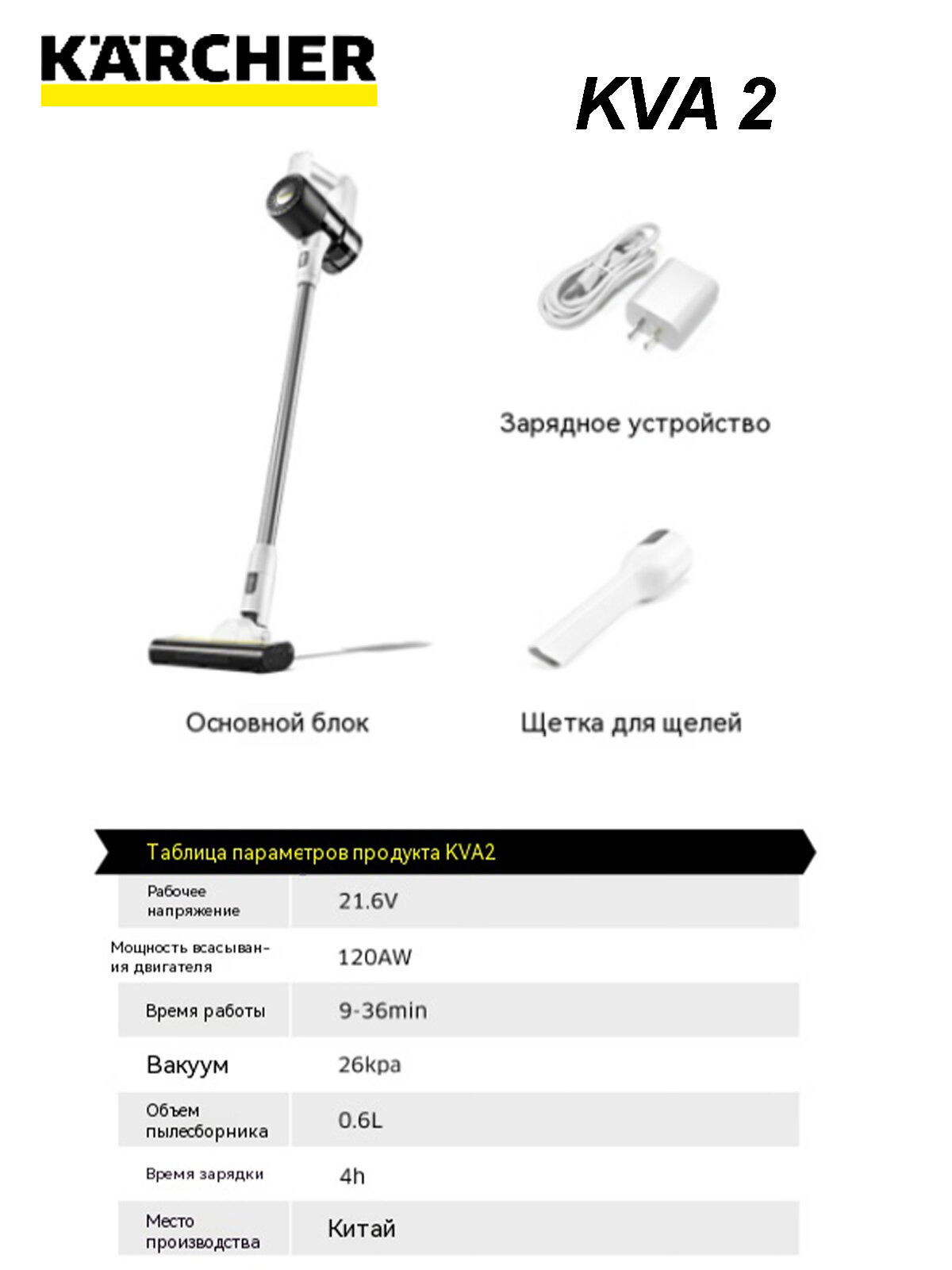 Вертикальный аккумуляторный пылесос Karcher KVA 2 (1.198-730.0)