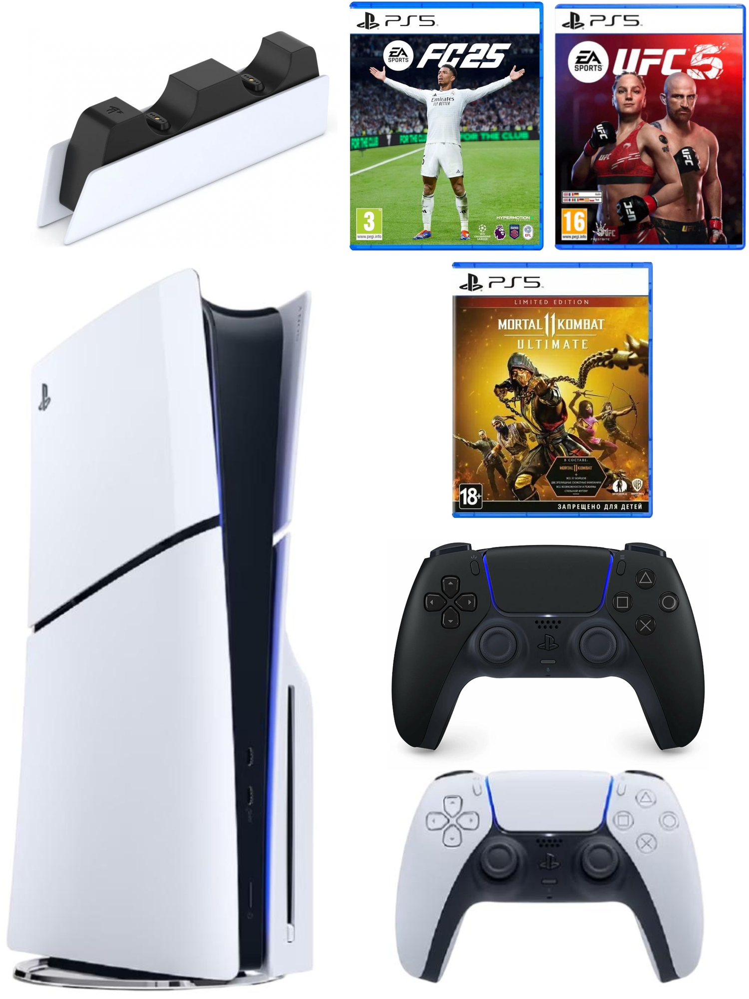 Игровая приставка Sony PlayStation 5 Slim, SSD 1Тб(с дисководом)+1 геймпад(черный) и UFC5, FC25, MK11(подробности в чате