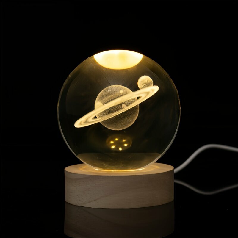 Ночник настольный Сатурн со стеклянным шаром и 3D-гравировкой, оранжевая подсветка, USB-питание, для спальни, дома и офиса