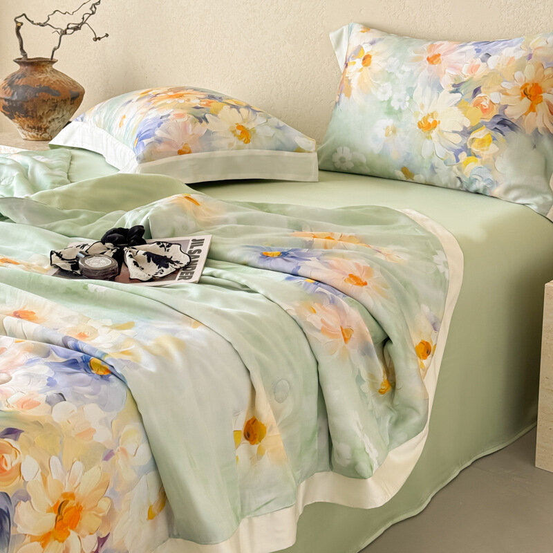 Набор для постели Tencel 20% шелк Летний легкий охлаждающий 220x240см Зеленый для кондиционера