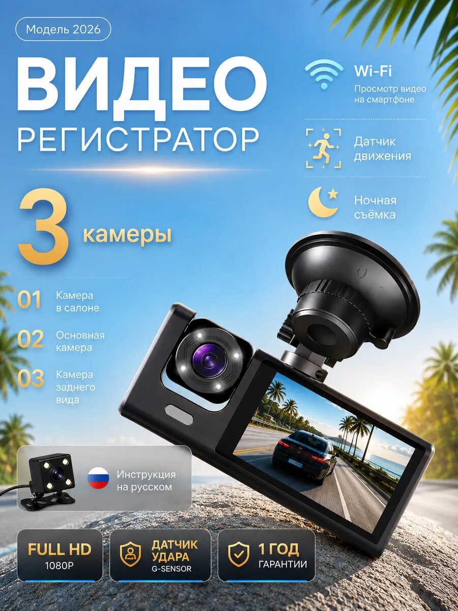 Видеорегистратор для автомобиля 3 в 1 Wi-Fi