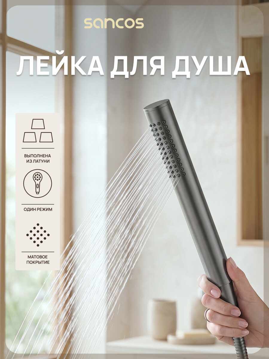 Ручной душ Sancos Ветвь (Stick) SC9036GG, латунь, 1 режим, воронёная сталь