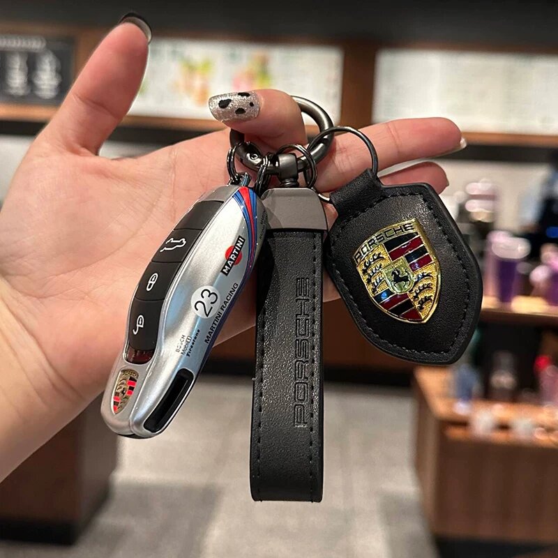 Ключевой брелок Porsche Mantini стиль одиночный чехол с черным щитом и кожаным замком набор для Macan, 718, Panamera,