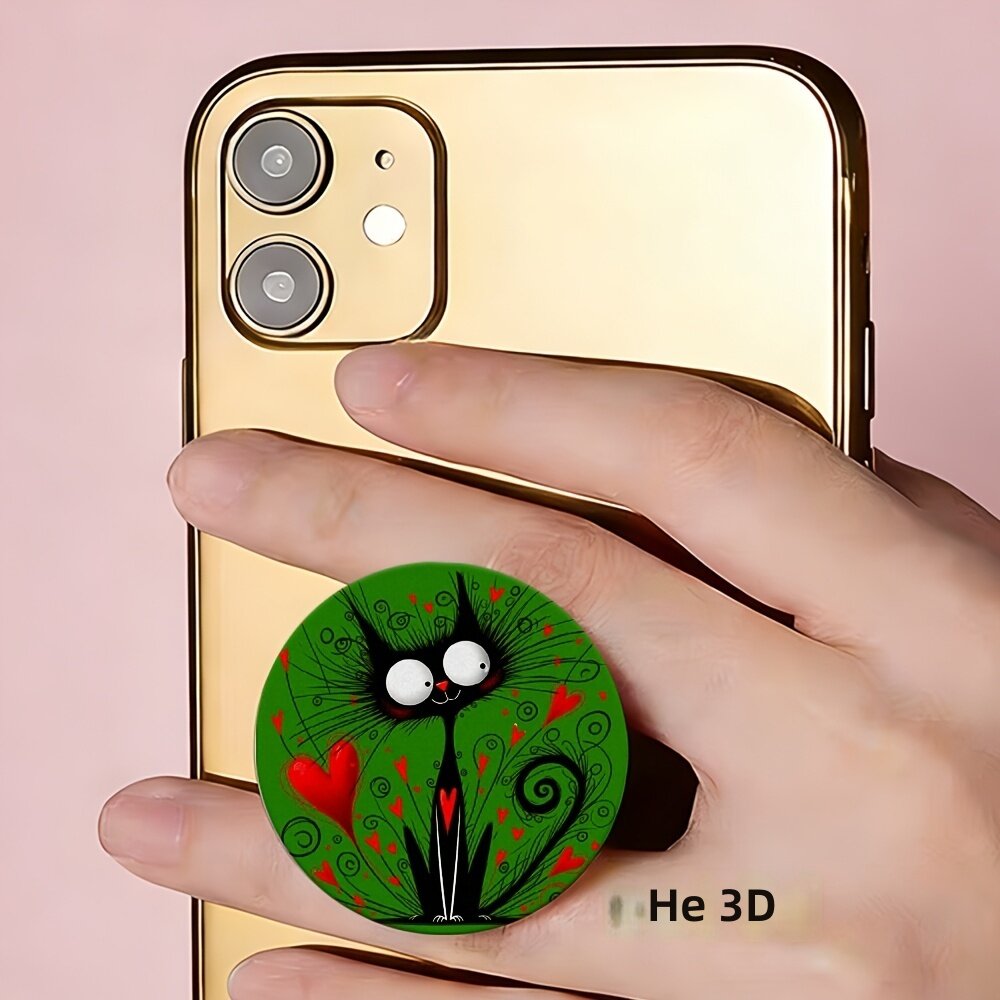 Подставка для смартфона складная, 2D, зеленая, с изображением сердца и кота, современный стиль