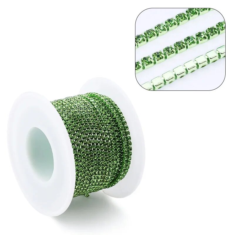Цепочка со стразами DUCRYSTAL 2-3 мм Зеленый, 2mmSS6-10Yards, green
