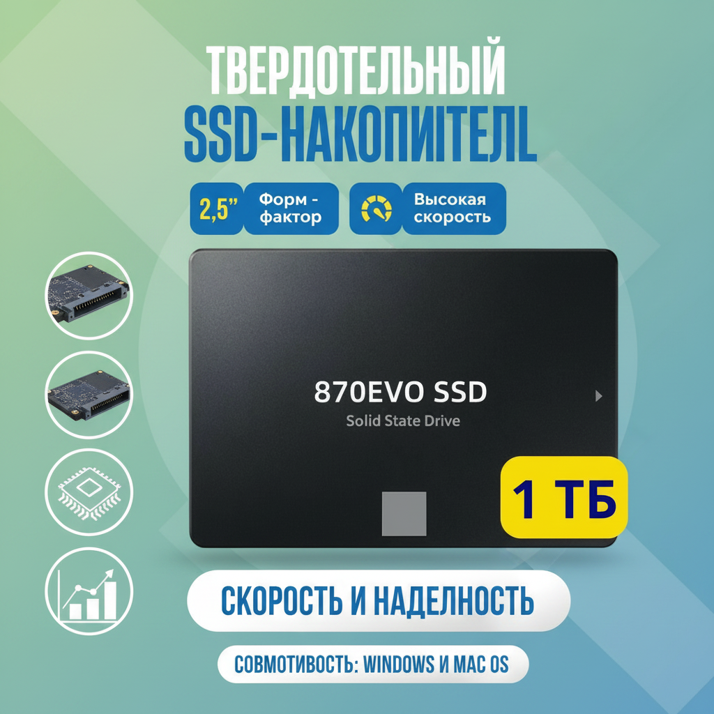 SSD 1 ТБ 2.5 дюйма внутренний накопитель высокая скорость 550 МБ/с надежное хранение
