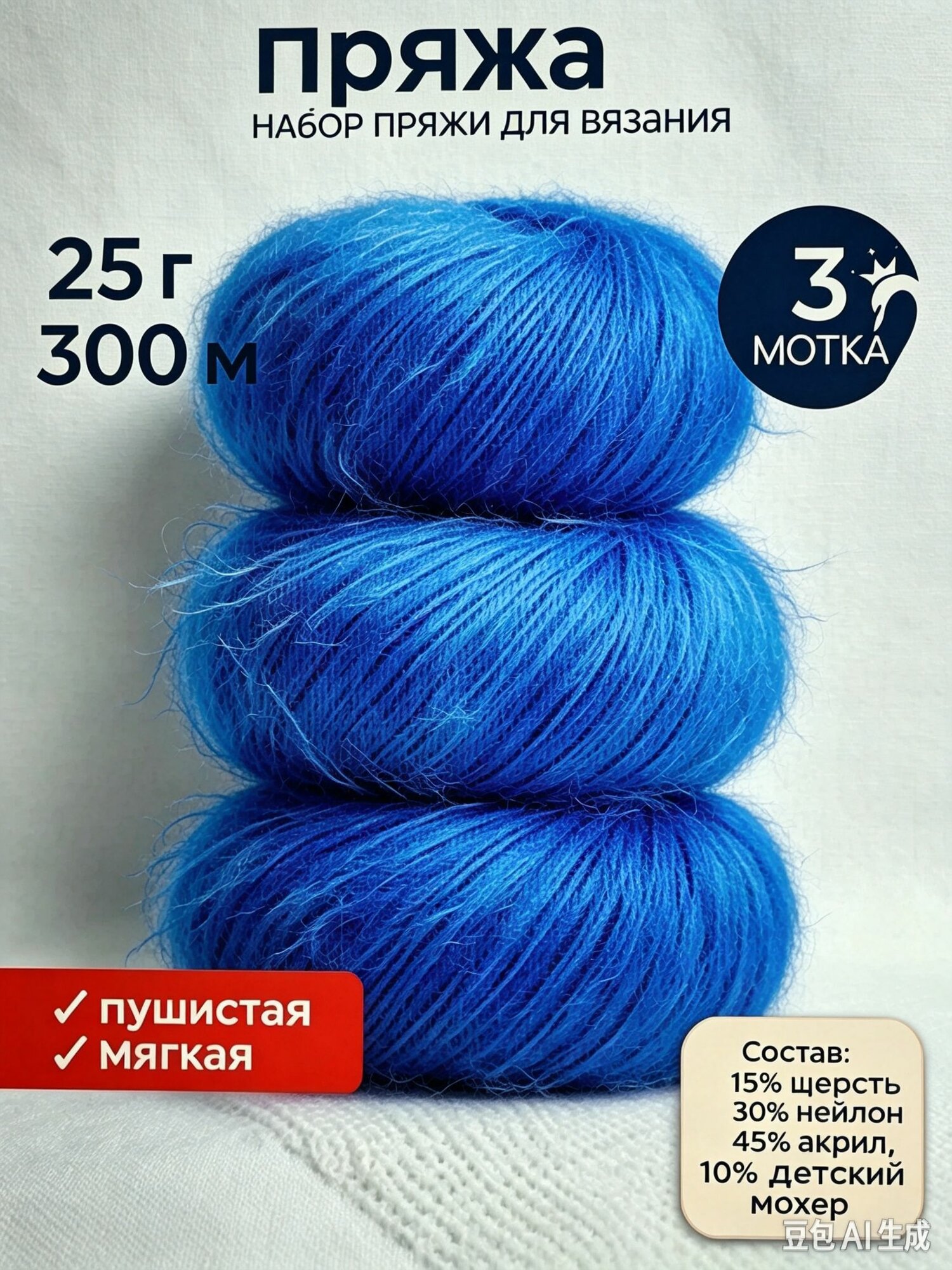 Хлопковая пряжа Лебяжий Пух 3 штуки B10