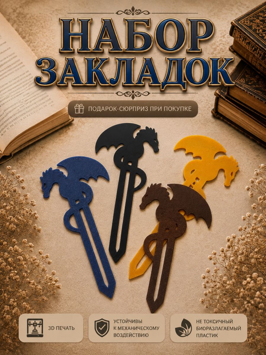 3д закладка для книг пластиковая Драконы