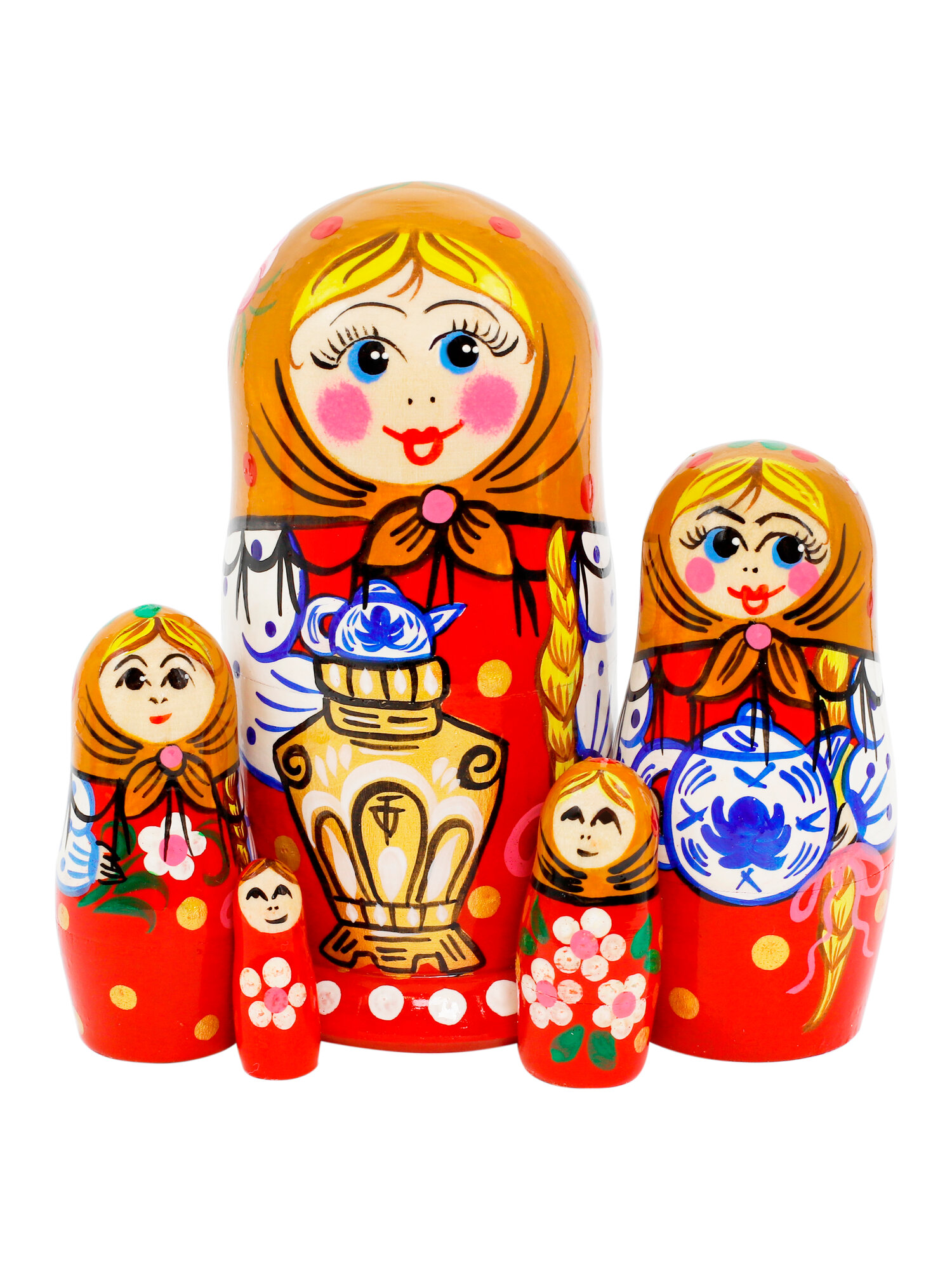 Матрешка Чаепитие, 5 мест, 11 см, разборная, ручная роспись.