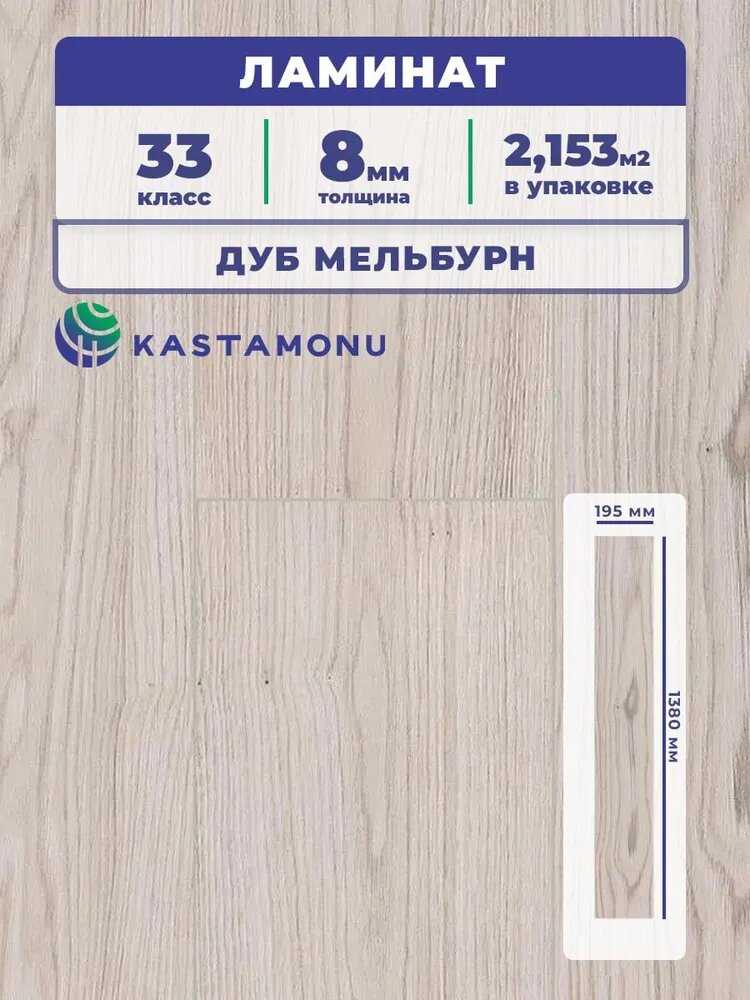 Ламинат Kastamonu BLU706.2 Дуб Мельбурн 1380*195*8/33 (2,153)