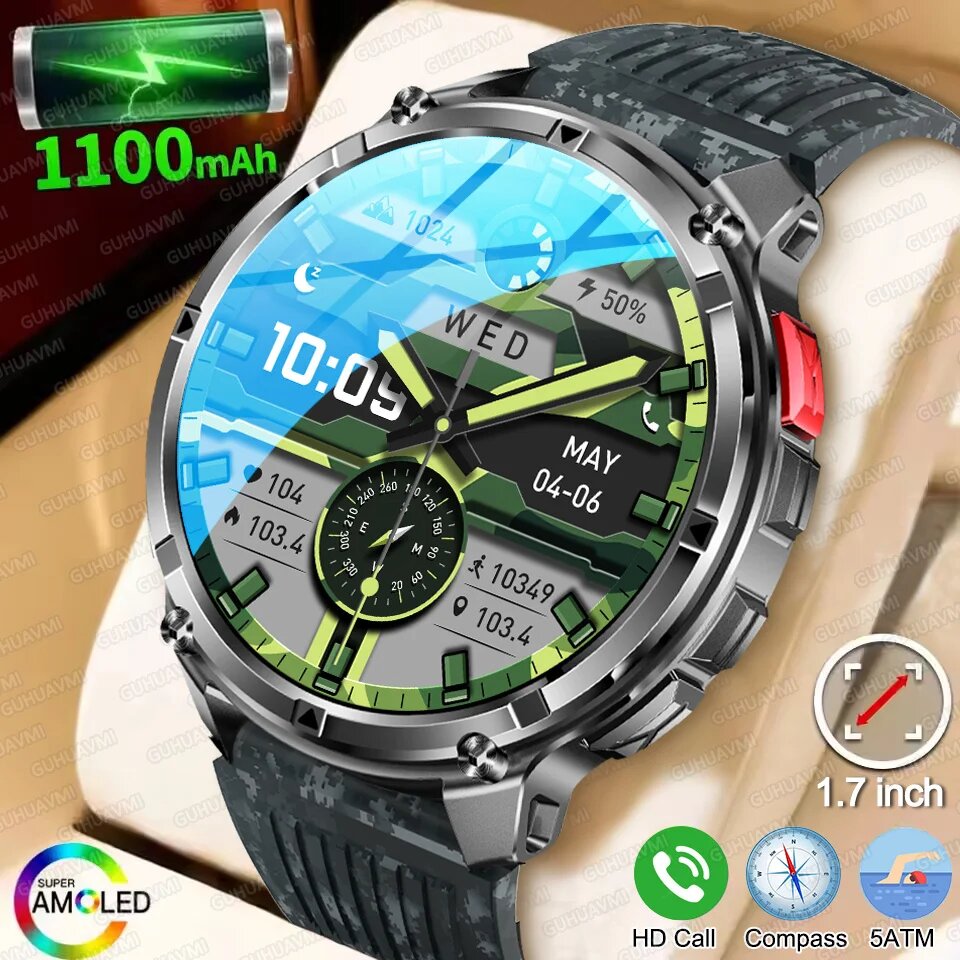 Мужские умные часы Military, 1.7", Blue camouflage, 5ATM