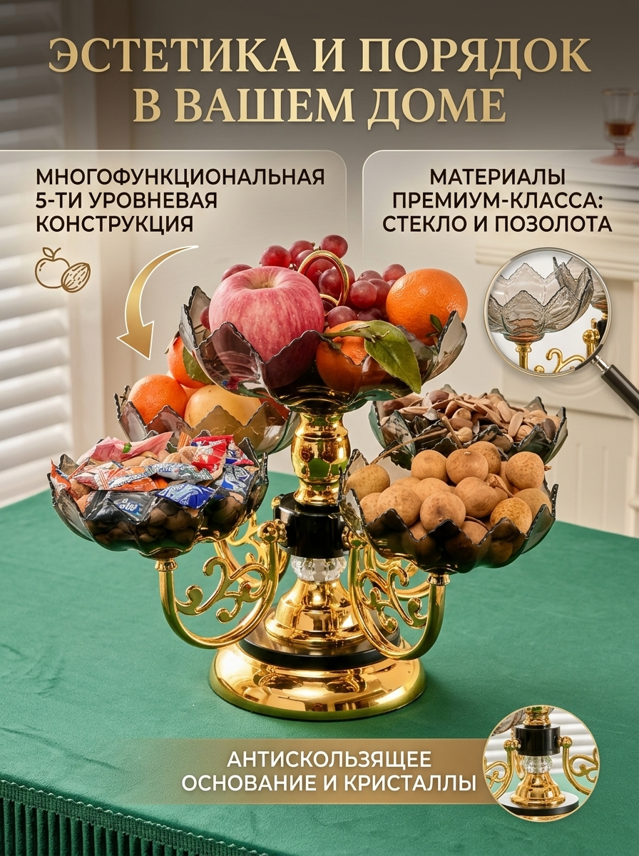 Лотос Многоярусный вращающийся поднос hyyy, для гостиной, ABS-пластик, серый металлик