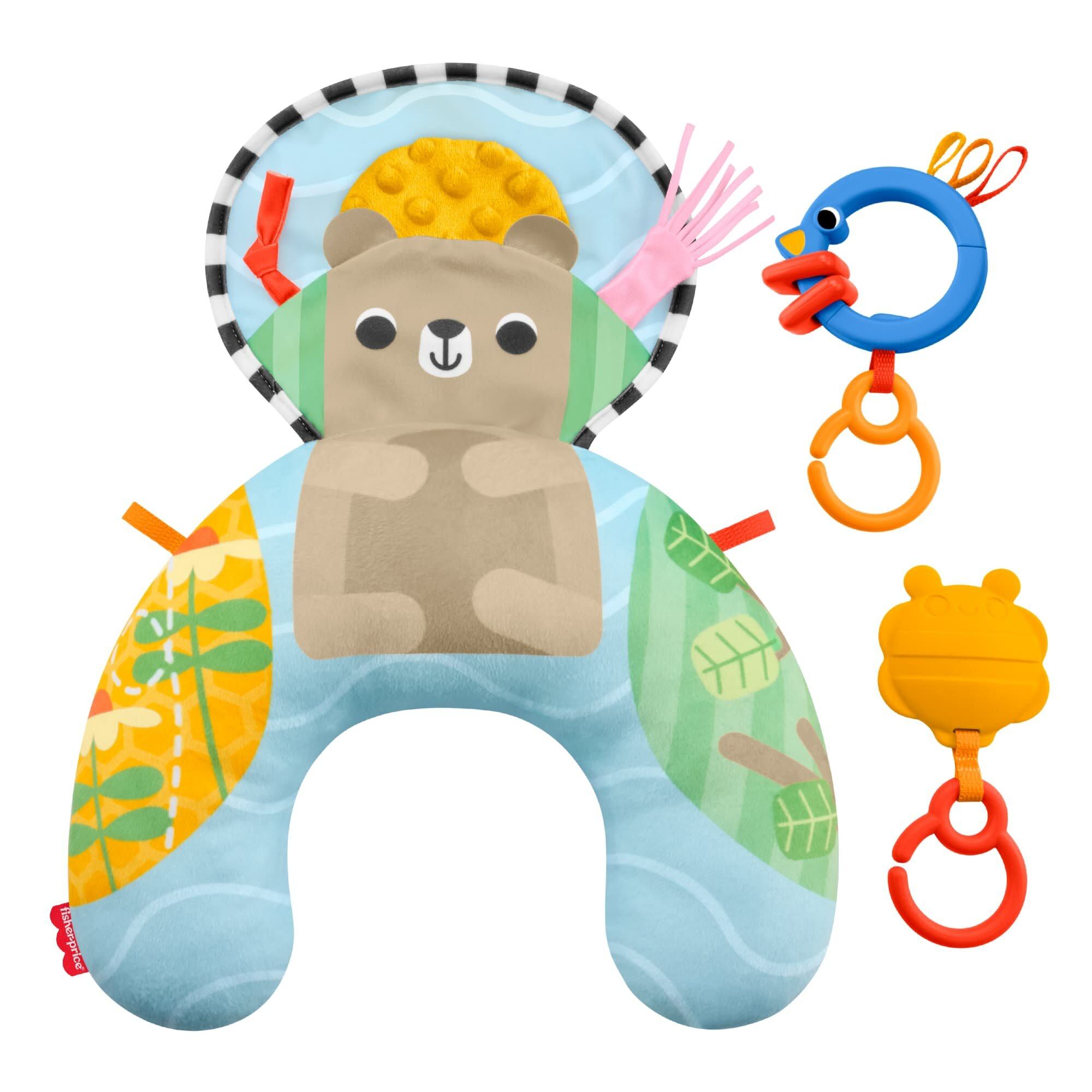 Сенсорная игрушка Fisher-Price - Подушка для игр на животе Fisher-Price Sensory Adventures + прорезыватель и погремушка, 0+ - Фишер Прайс JHB44