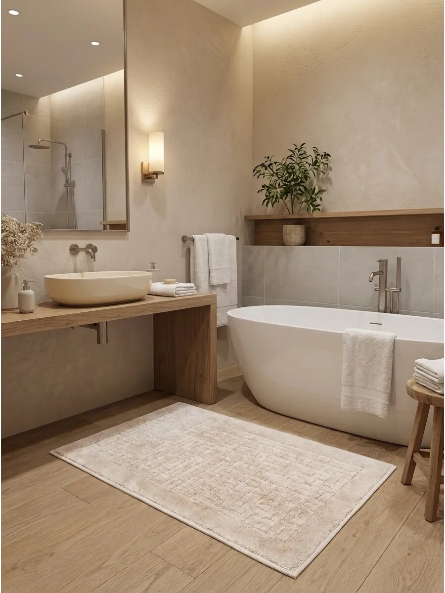 Коврик для ванной и туалета Natali's Carpets, бежевый, рельефный, 100х150 см Турция