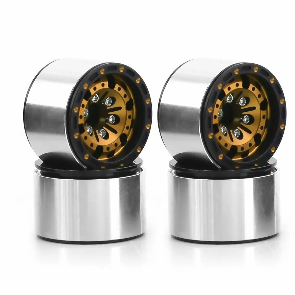 Колесные диски Beadlock 1.0 из алюминия для гусеничного автомобиля 1/18 RC Axial SCX24 FMS FCX24 TRX4M Gold+Black