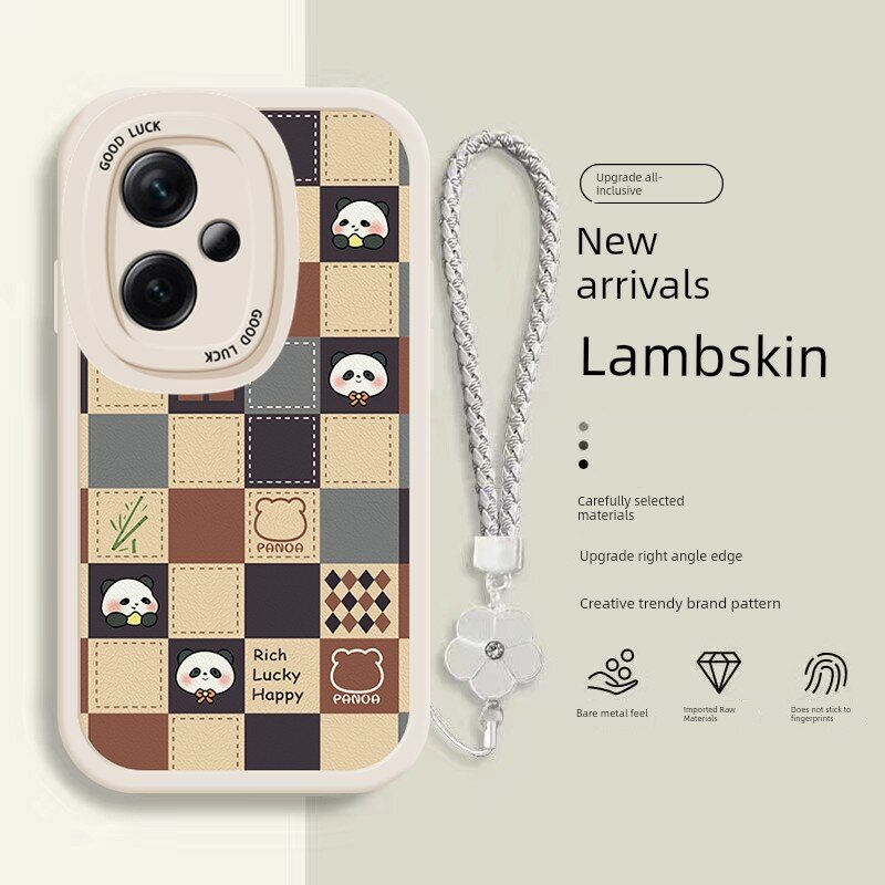 Чехол для Redmi Note 12 Turbo Grid Panda в античном белом с шнуром