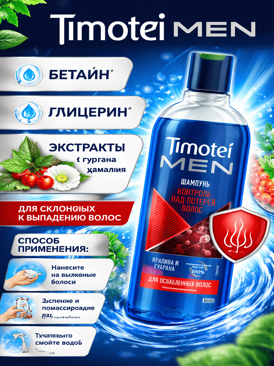 Шампунь Timotei Men Контроль над потерей волос, 400мл