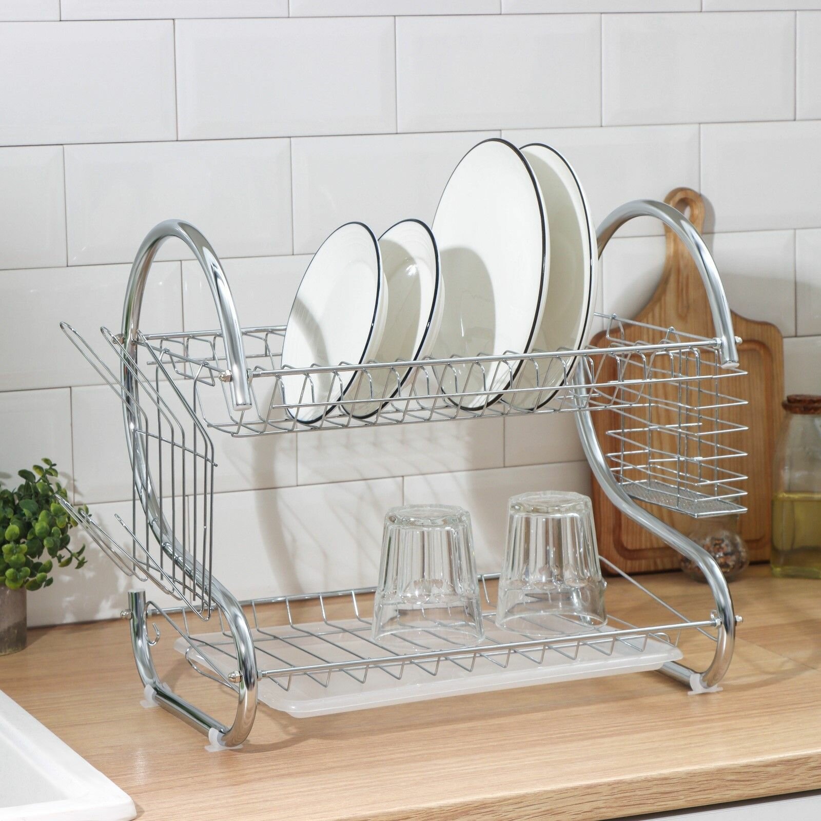 Стеллаж двойной для посуды металлический 60х35х55 см для кухни organizer