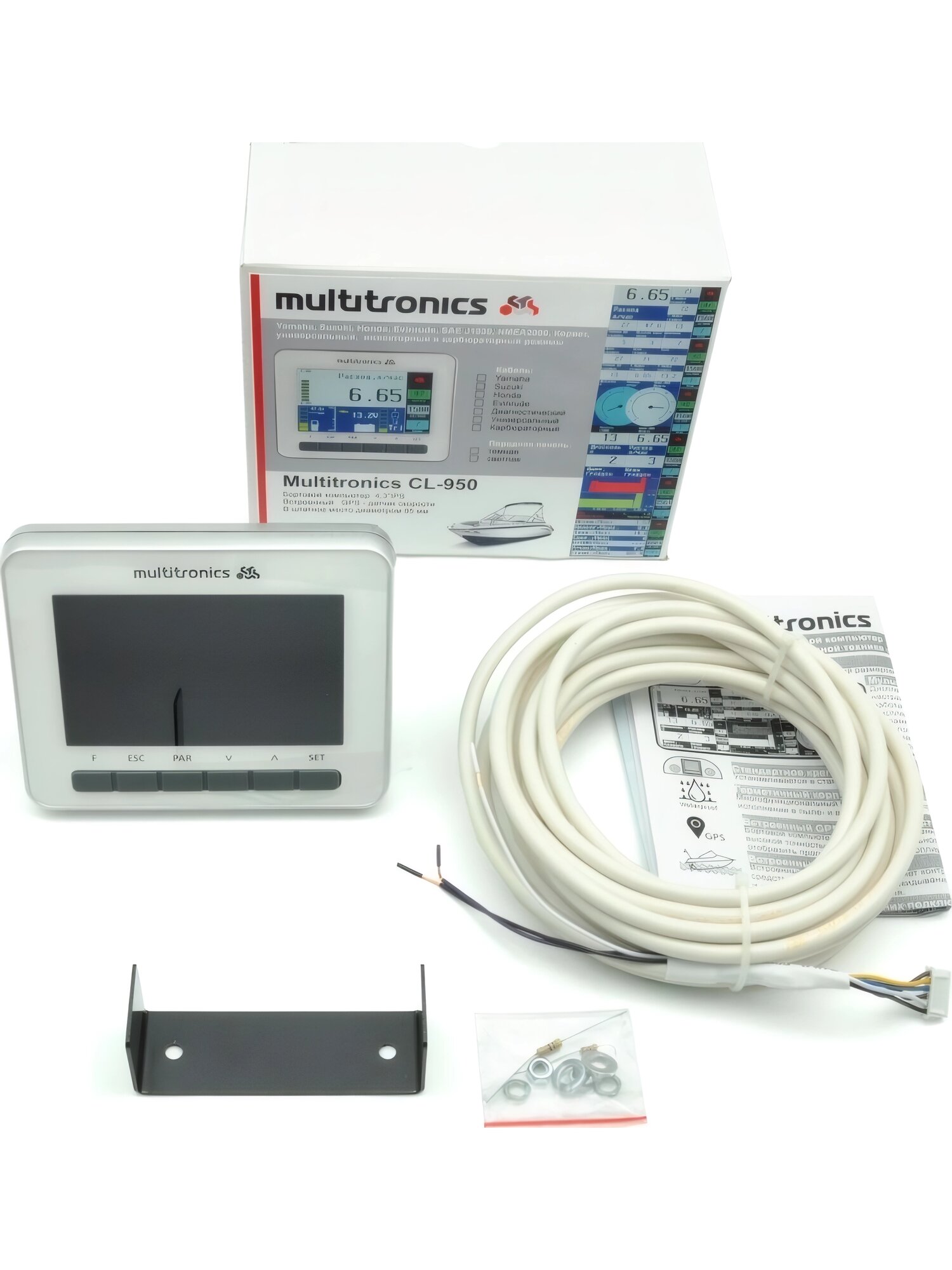 Бортовой компьютер Multitronics (Мультитроникс) CL-950 (универсальный) - для эксплуатации на водной технике с лодочными моторами, IPS-дисплей 4.3 дюйма, встроенный GPS-модуль, акселерометр
