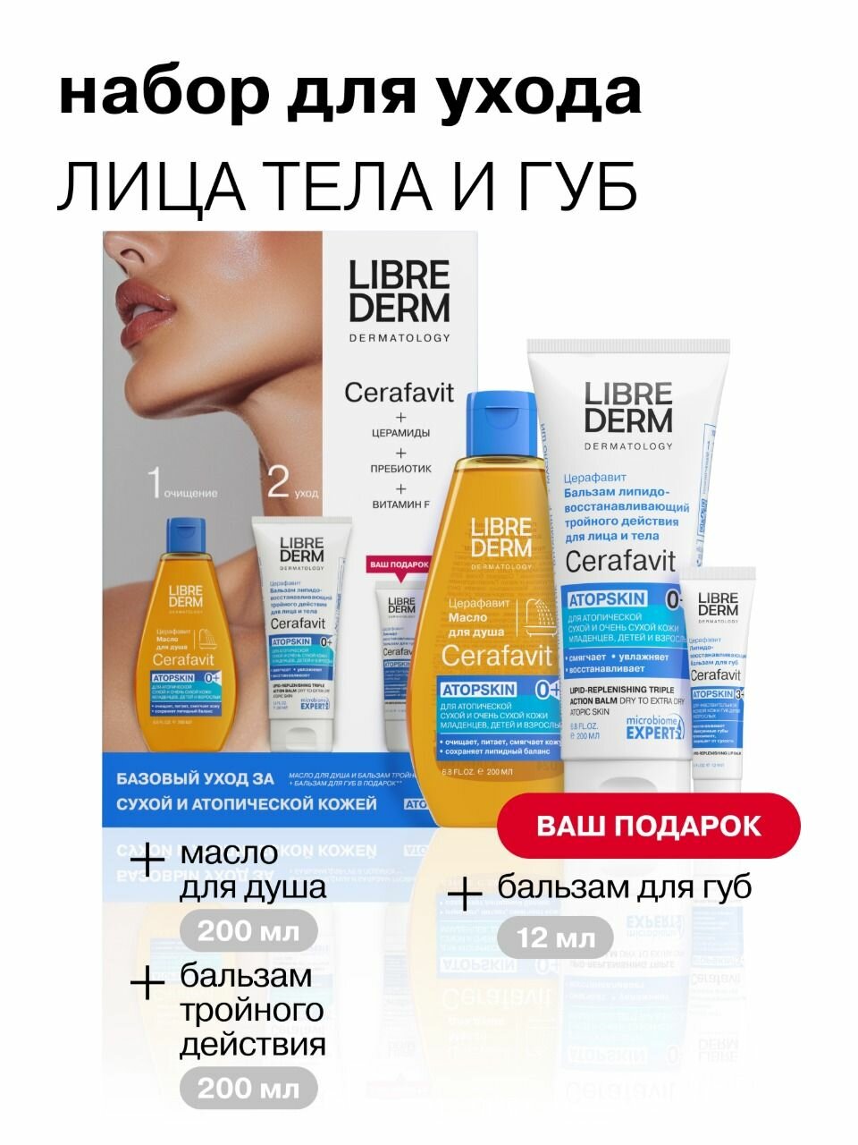 LIBREDERM Подарочный набор для лица, губ и тела Церафавит Базовый уход