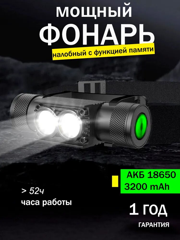 Фонарь налобный аккумуляторный 18650/ фонарик светодиодный мощный