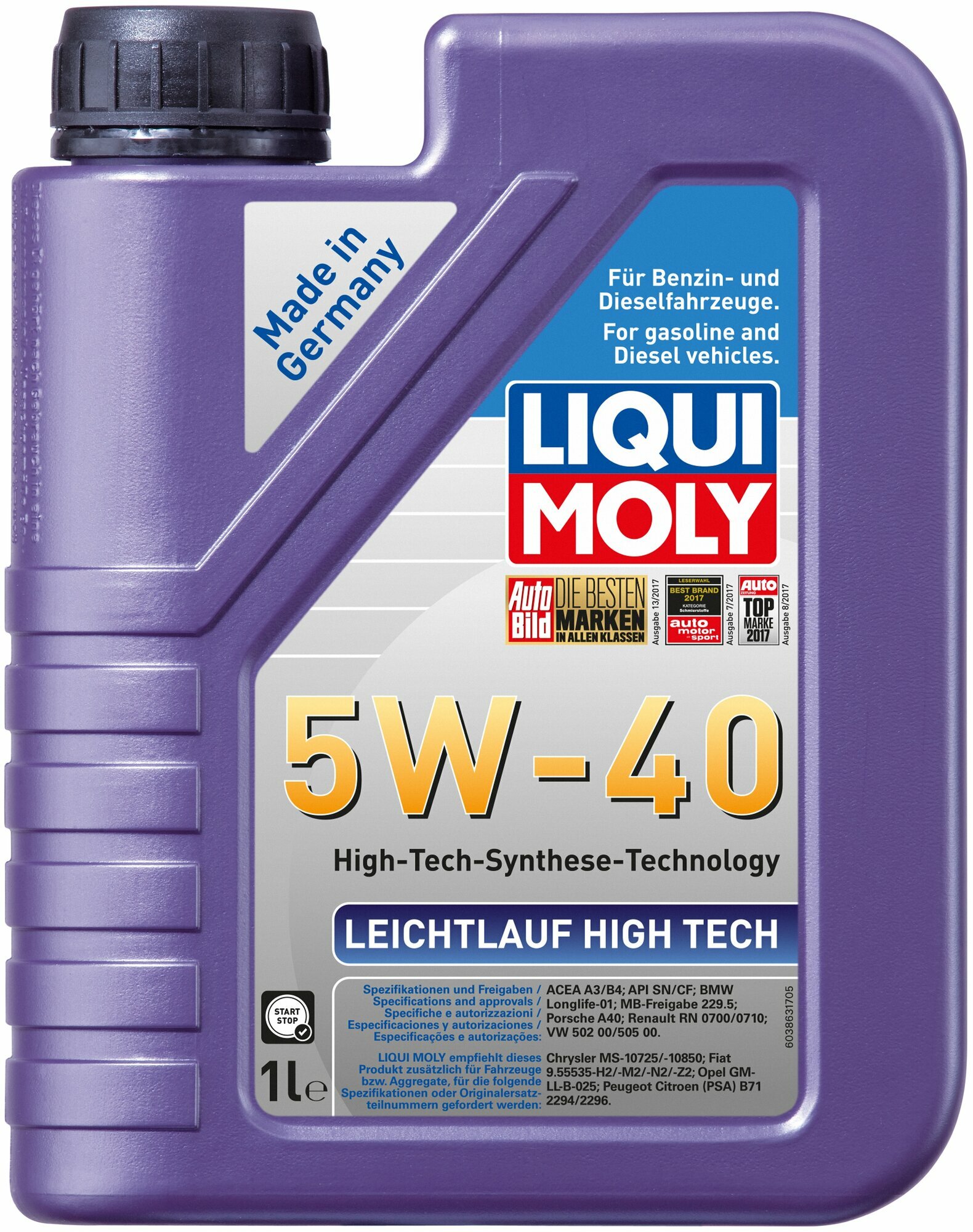 Масло моторное LIQUI MOLY Leichtlauf High Tech 5w40 (1л) Синтетика 8028/3863