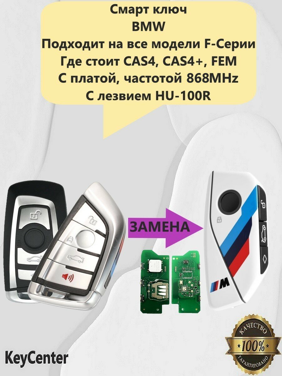 Смарт ключ BMW (4 кнопки, под все F-серии, с Keyless Go) частотой 868MHz!
