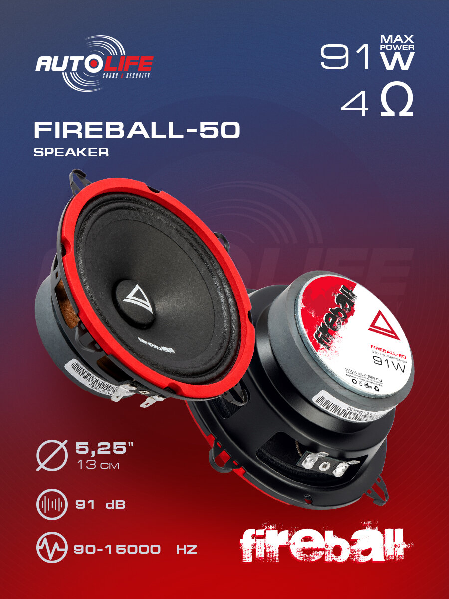 Колонки в машину AurA FIREBALL-50 / эстрадные динамики 13 см (5,25 дюйма) / 2шт.