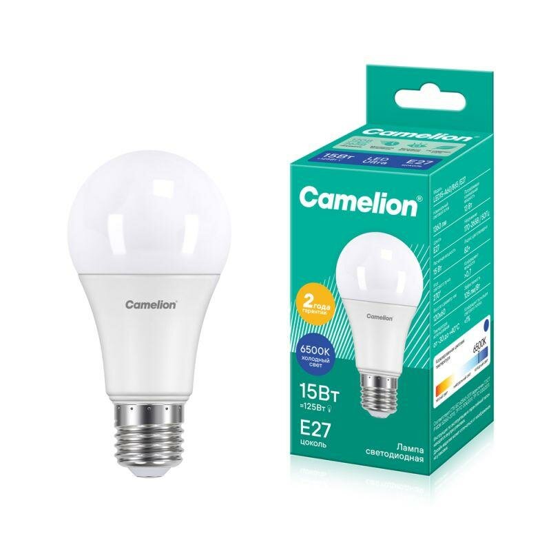 Лампа светодиодная LED15-A60/865/E27 15Вт грушевидная матовая 6500К холод. бел. E27 150-265В Camelion 12713