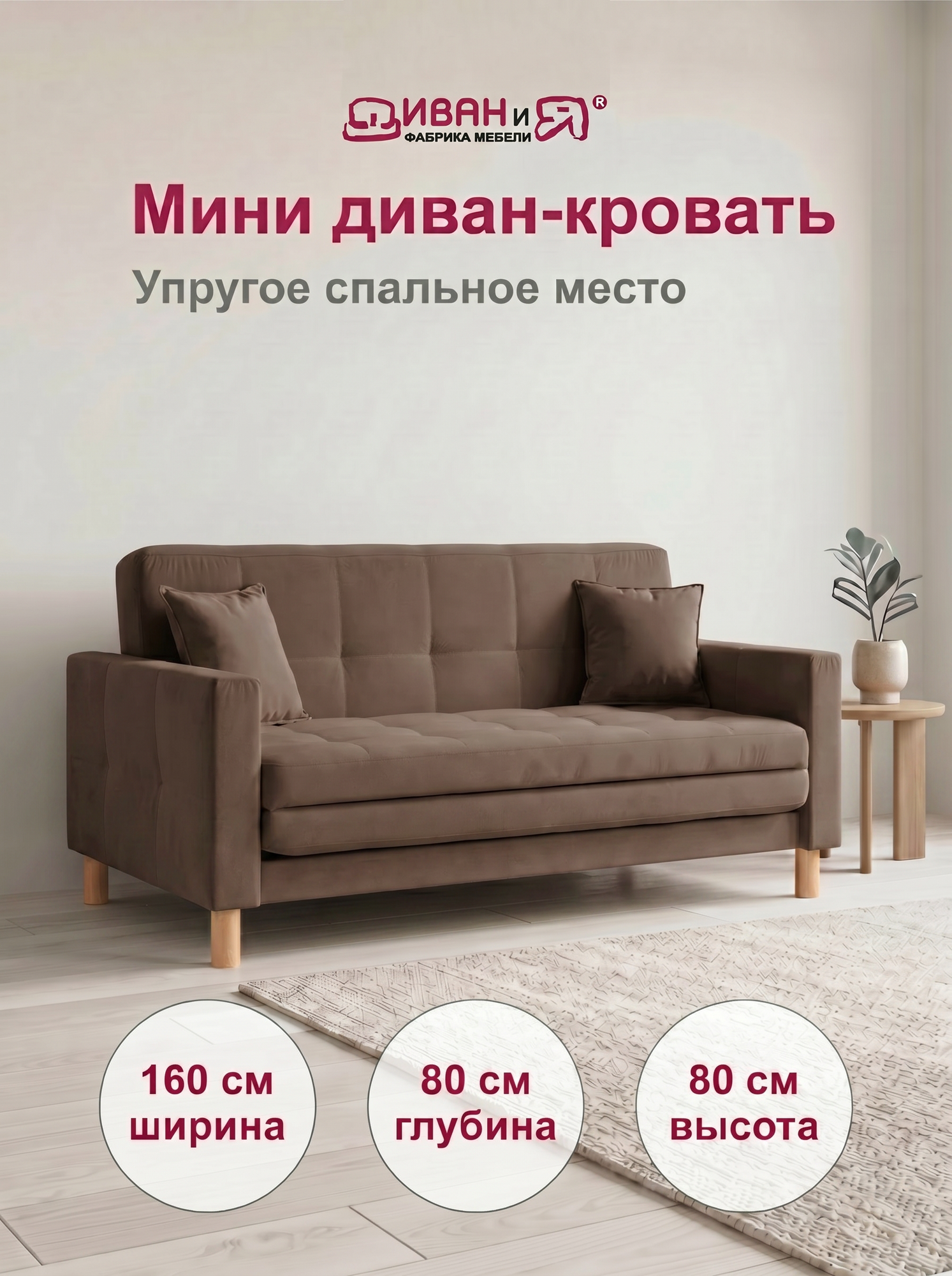 Диван-кровать Этро , 160*80*81, спальное 140*194, велюр, цвет браун