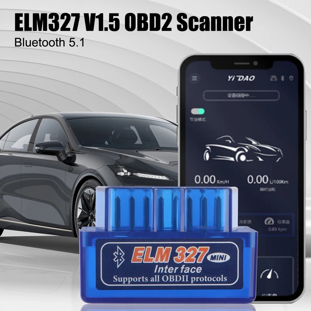 Адаптер интерфейса OBD2 ELM327 Автомобильный диагностический сканер Двухрежимный детектор Bluetooth V1.5 Считыватель кодов для IOS/Android