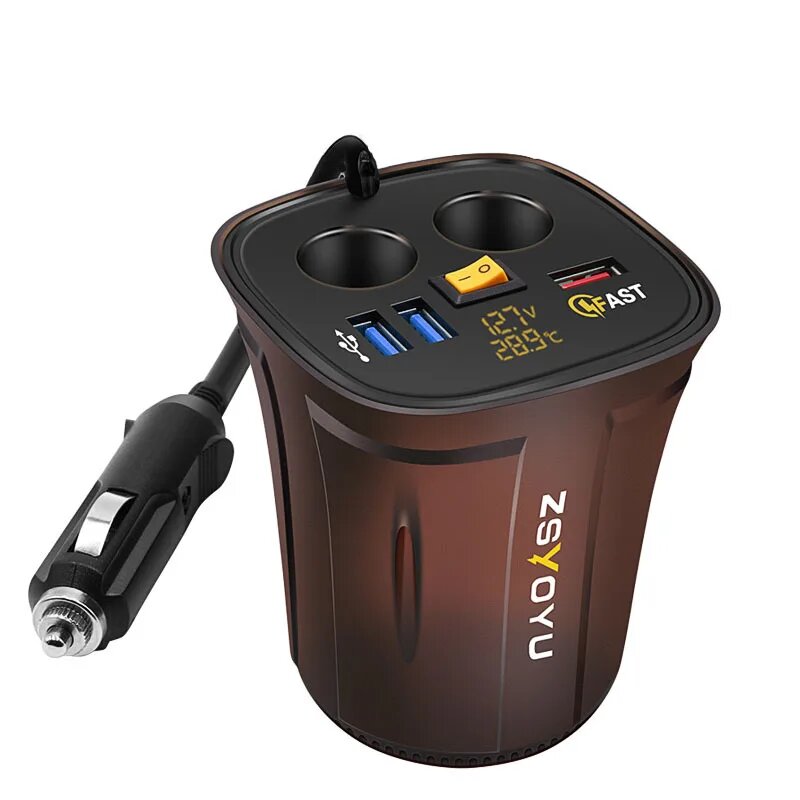 Автомобильный USB-подстаканник с QC3.0, вольтметром, дисплеем, yellow light