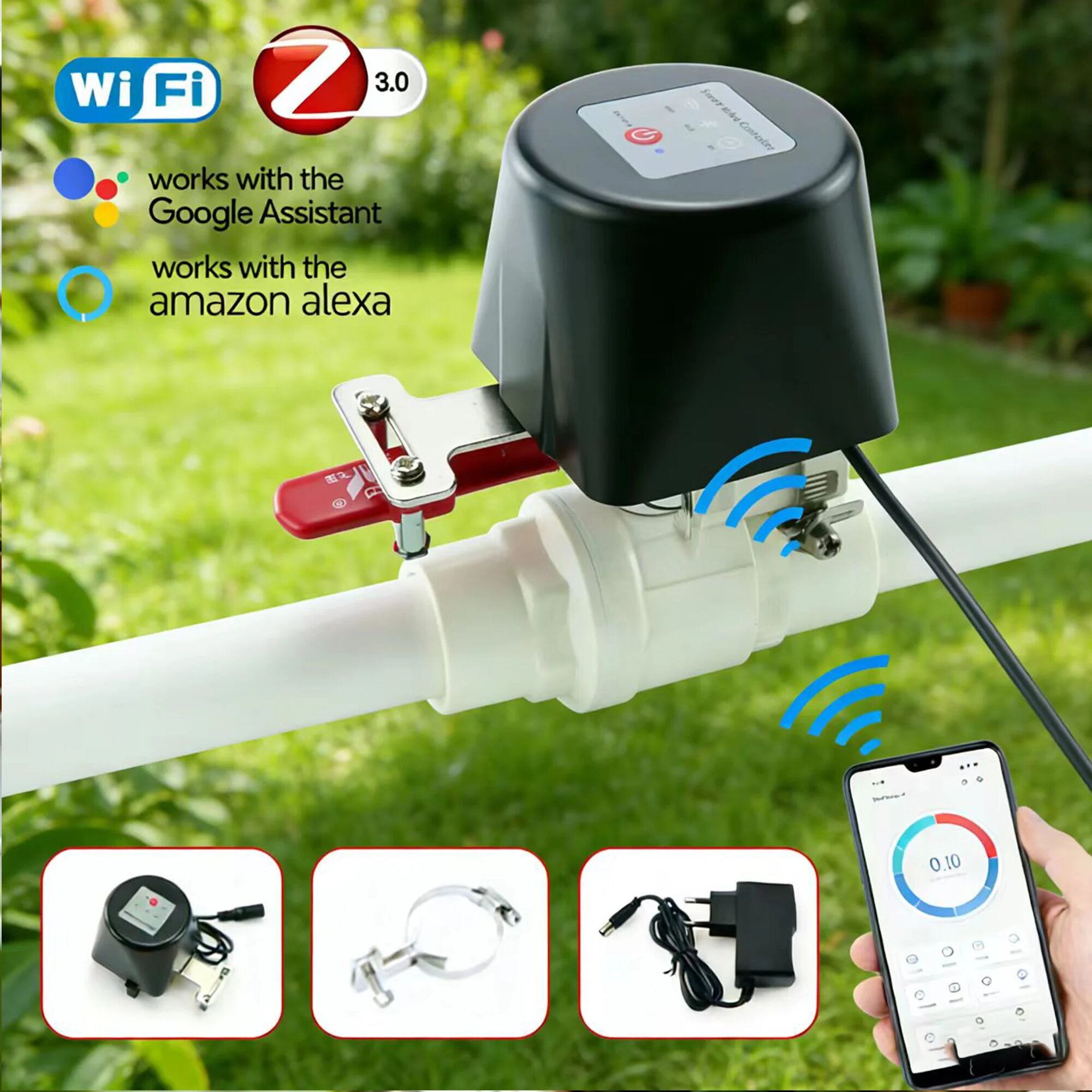 Умный клапан смесителя Tuya, WIFI, EU Plug, белый