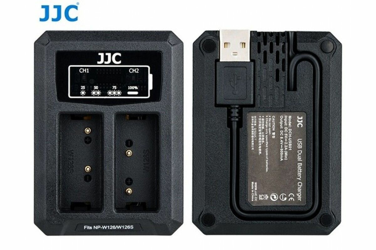 JJC DCH-NPW126 Двойное зарядное у-во с инфо индикатором с поддержкой скоростной зарядки QC 3.0 через USB Type-C кабель