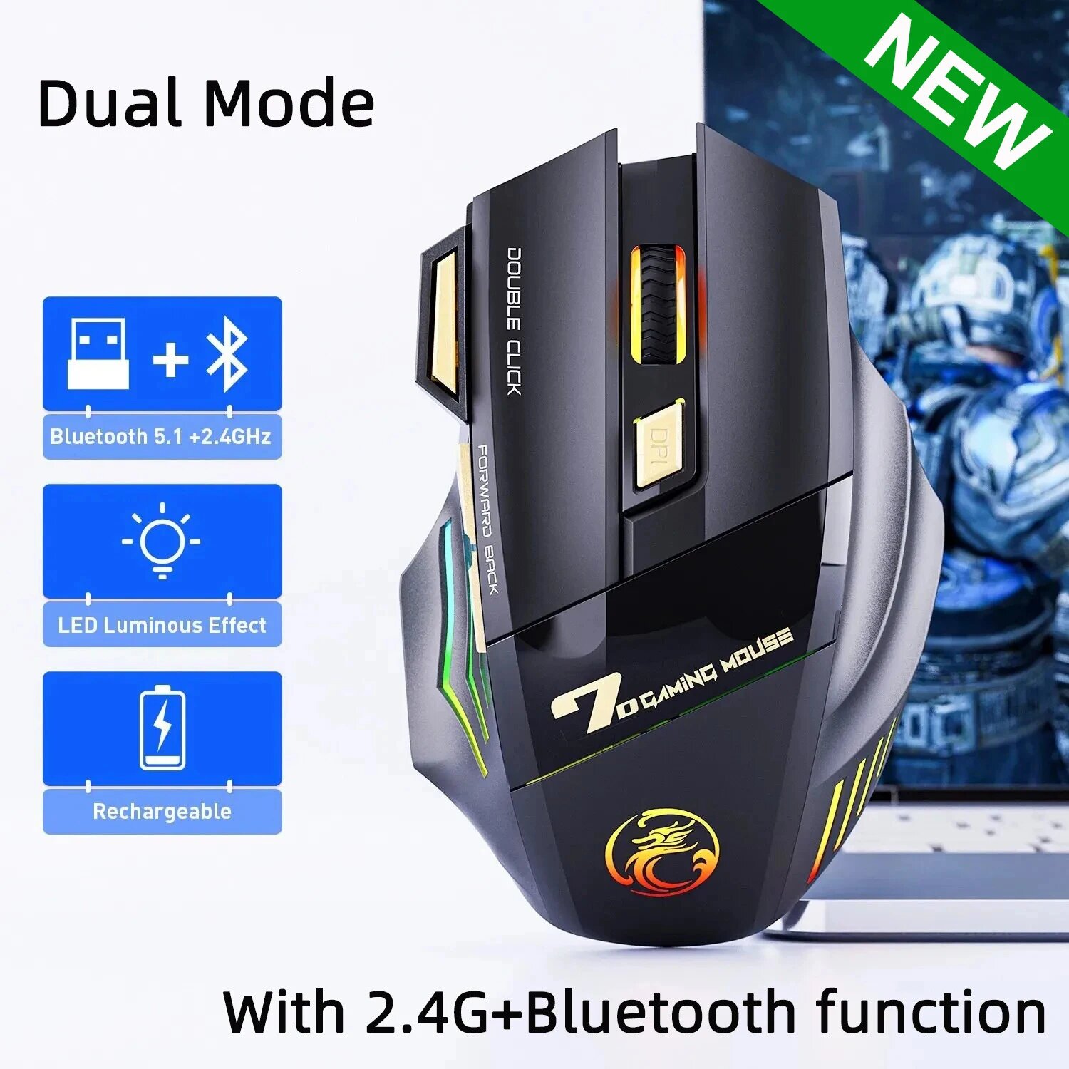 Беспроводная игровая мышь VAORLO GW-X7 3200 DPI NEW-Dual Mode