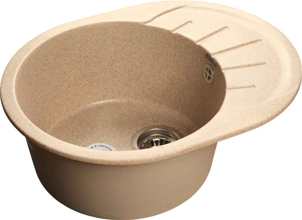 Мойка кухонная GranFest Rondo GF-R580L мраморная, 58x45, мойка для кухни, с крылом, бежевая, овальная