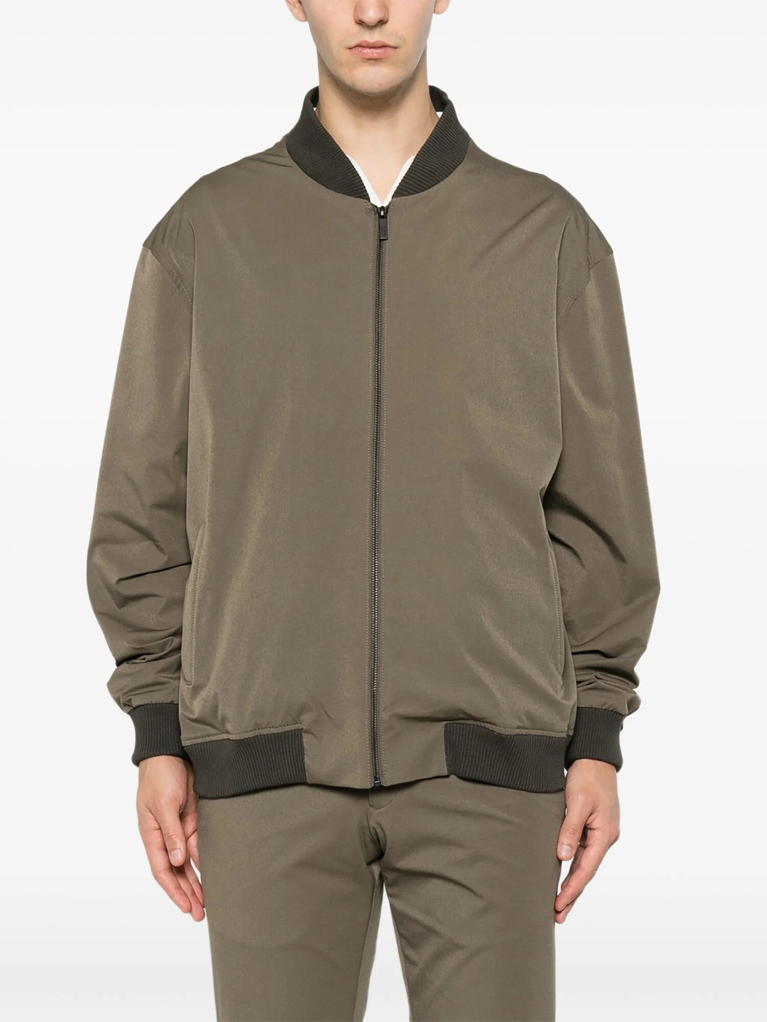 Куртка Karl Lagerfeld Ribbed-trim zip-up bomber jacket, размер 2XL, green — фото 1