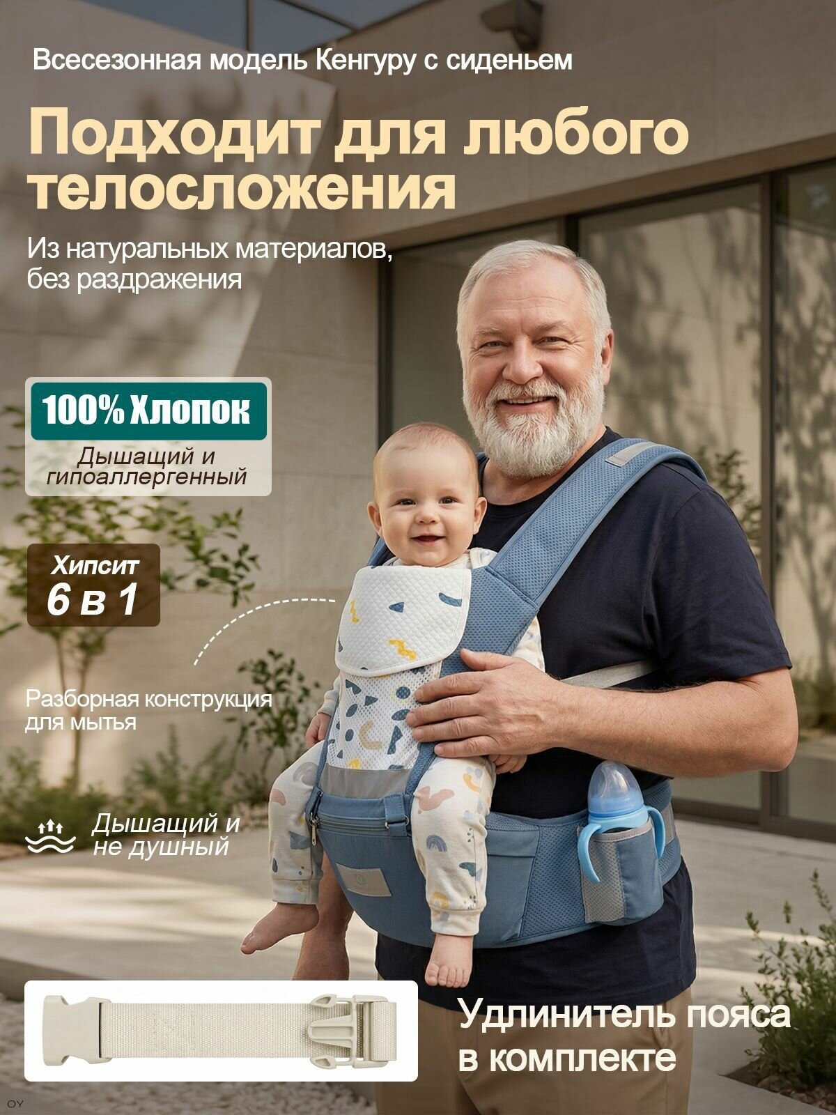 Эргорюкзак переноска для новорожденных с 0 до 36 месяцев хипсит дышащий с удлинителем
