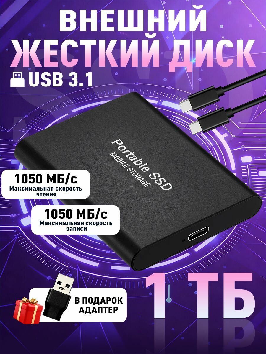 1 ТБ Внешний жесткий диск (1TB), Металл, черный