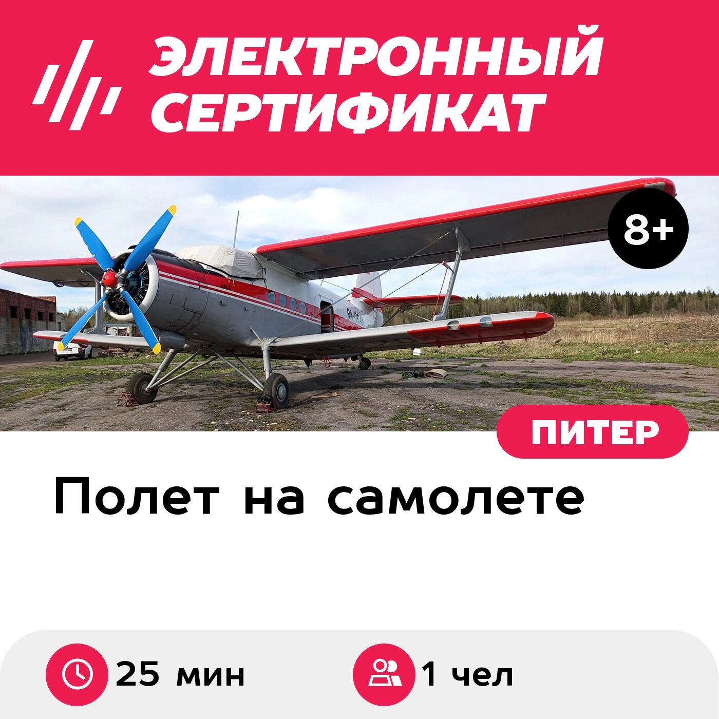 Подарочный сертификат Полет на самолете Ан-2 во время прыжков с парашютом, 1 чел. (25 мин.)