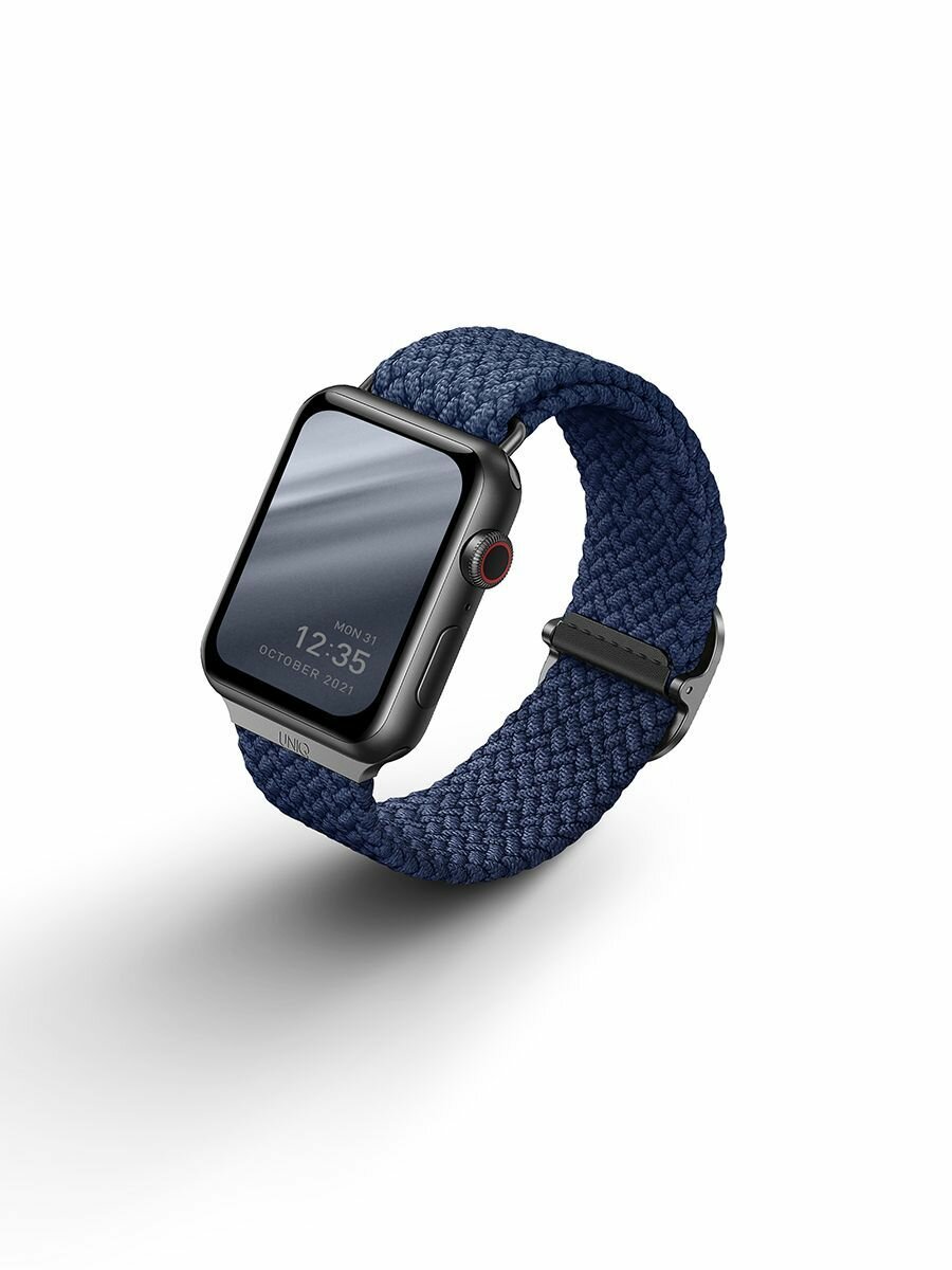 Ремешок UNIQ Aspen для смарт часов Apple Watch 44 45 46 мм текстильный плетеный, темно-синий